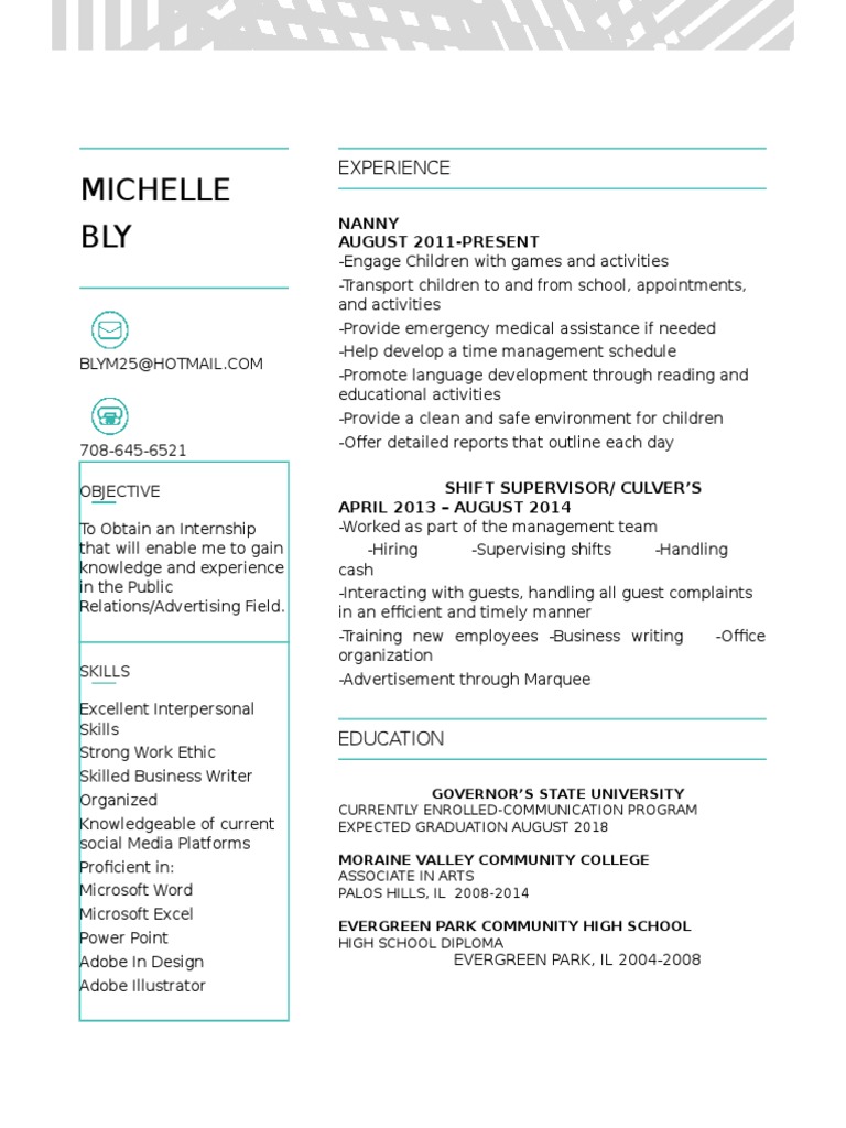 Michelle Bly Internship 2017 Resume | PDF | Career & Growth