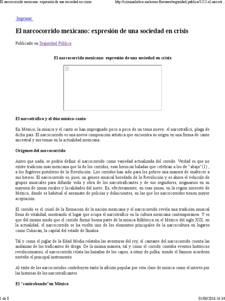 El Narcocorrido Mexicano Expresión de Una Sociedad en Crisis | PDF ...