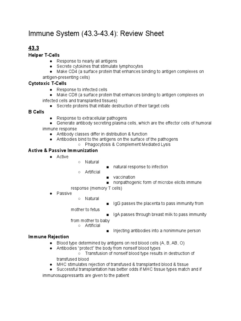 Immunesystemoutline | PDF | Immune System | Antigen
