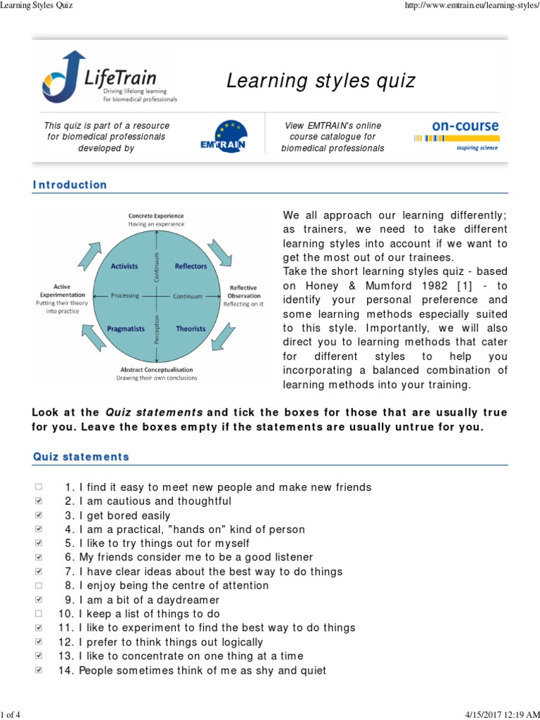Learning Styles Quiz | PDF | Learning Styles | Pragmatism