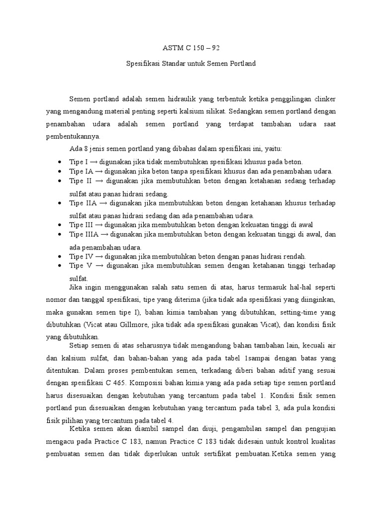 ASTM C 150 92 Spesifikasi Standar Untuk SEMEN | PDF