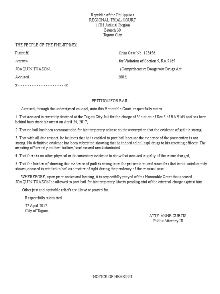 Petition For Bail | Download Free PDF | Bail | Prosecutor