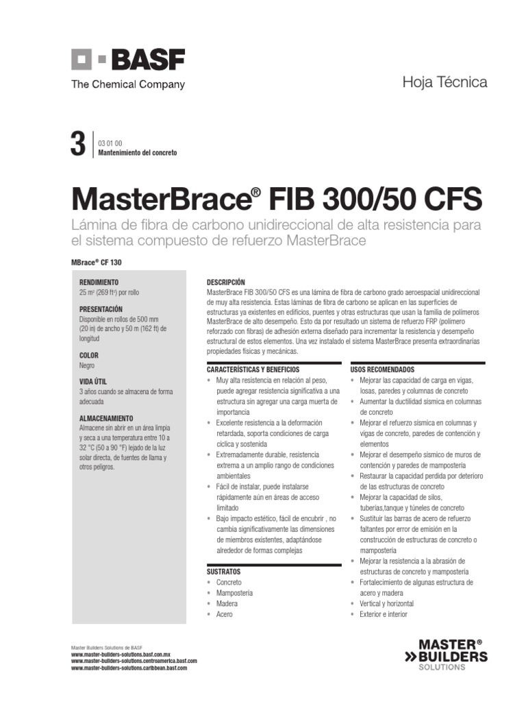 Basf Masterbrace Fib 300 50 Cfs Tds | PDF | Hormigón | Calidad (comercial)