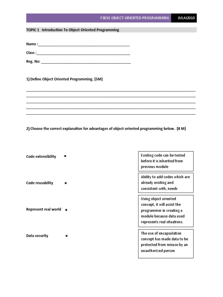 Exercise Topic 1 | PDF | Object (Computer Science) | Object Oriented ...