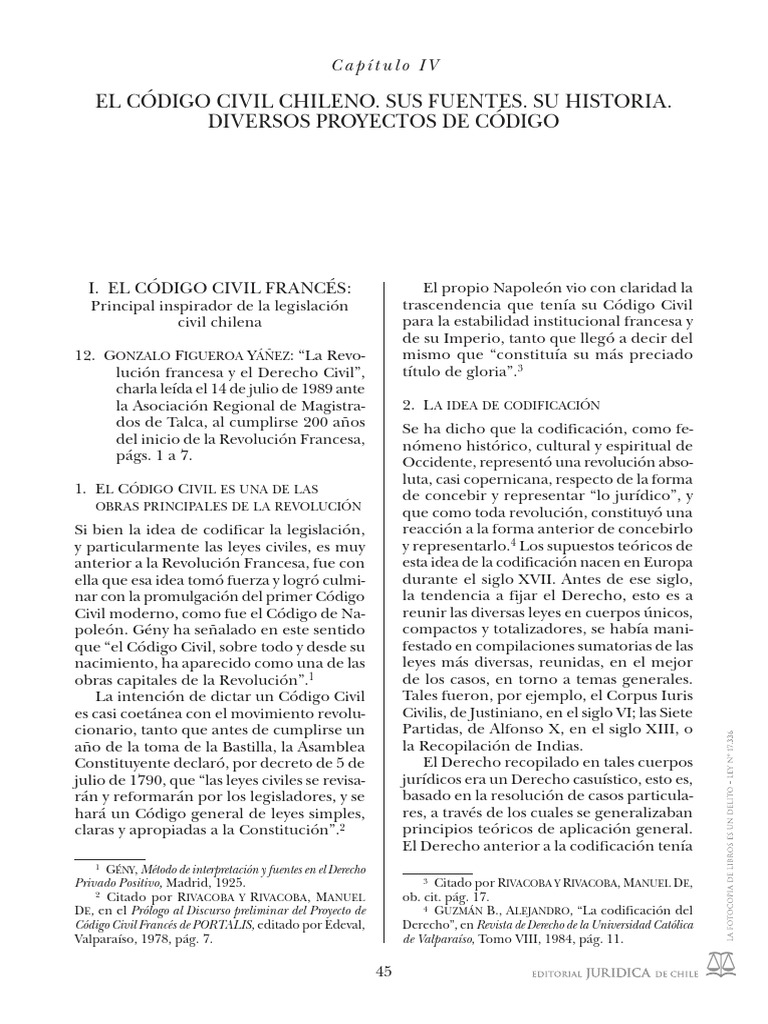 El Código Civil Chileno. Sus Fuentes. Su Historia. Diversos Proyectos ...