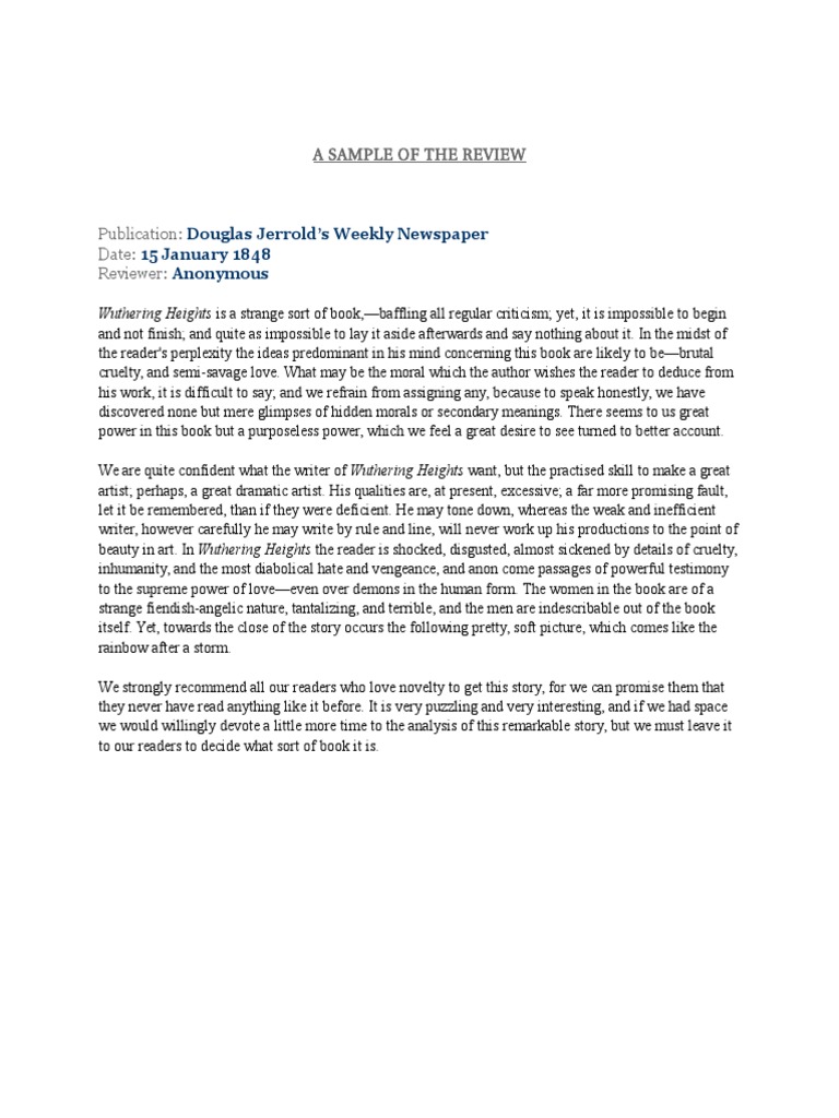 A Sample of The Review: Douglas Jerrold's Weekly Newspaper 15 January ...