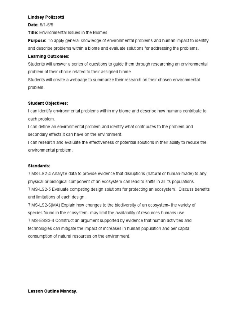 Lessonplan Environmentalproblems-2 | PDF | Environmental Issues | Human ...