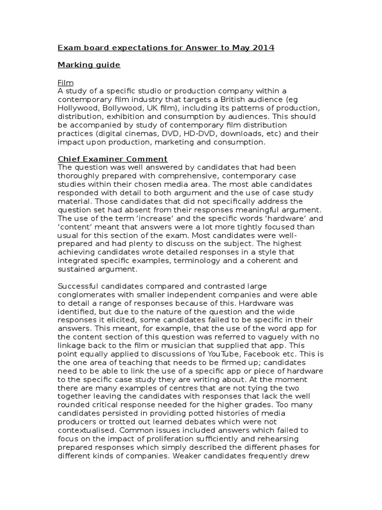 Exam Board Guide: May 2014 Film Responses | PDF | Test (Assessment ...
