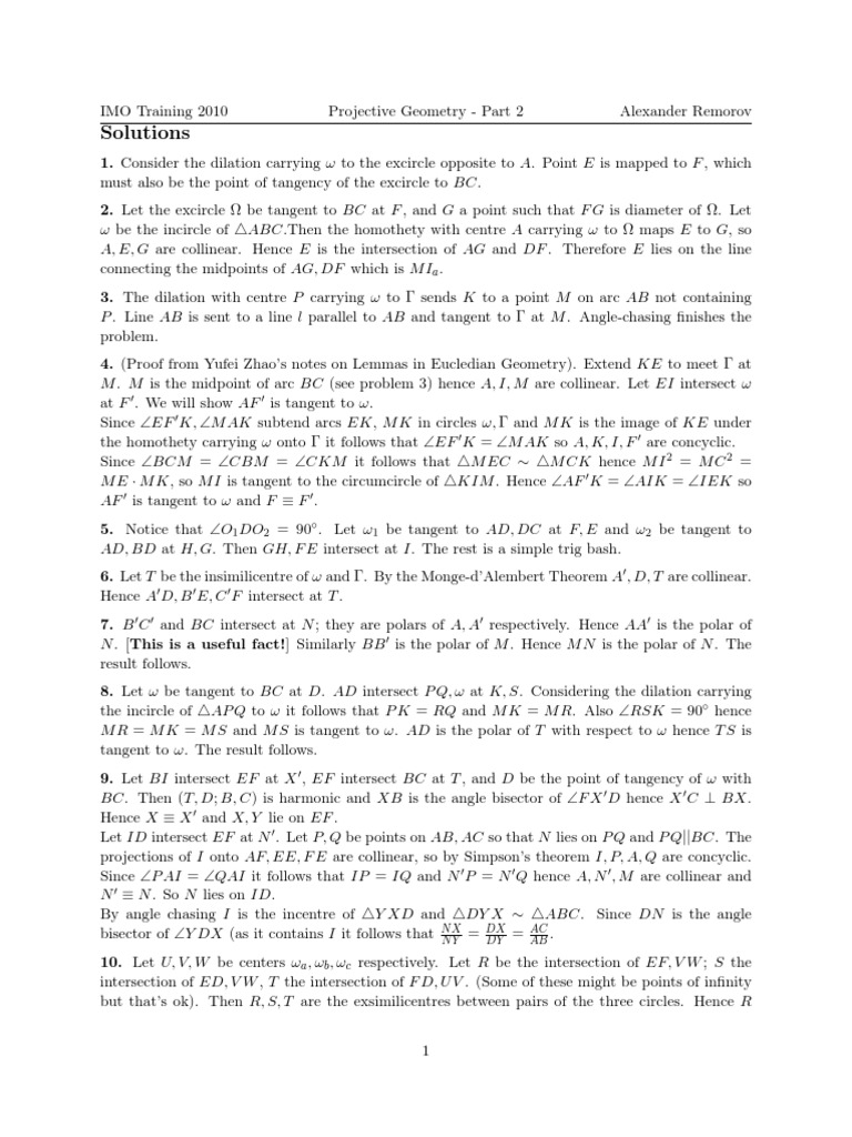 Projective Geometry 2 Solutions | PDF