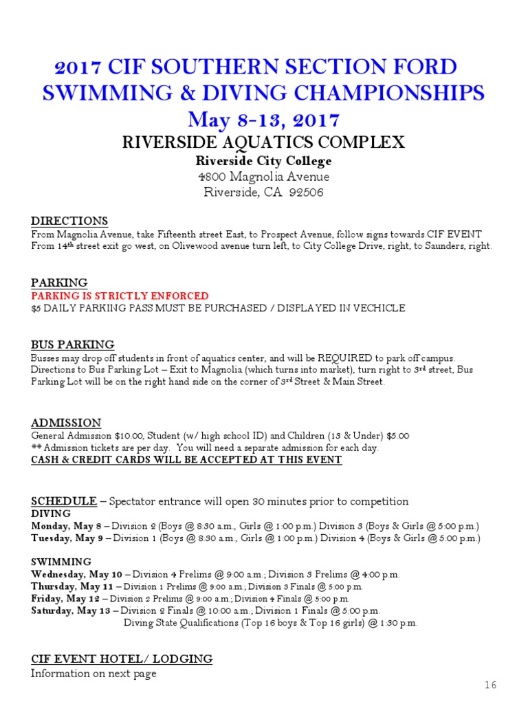 CIF Swimming Meet Info 2 | PDF | Sports | Business