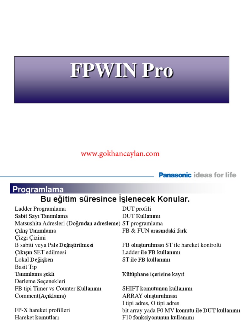 Panasonic PLC Fpwin Pro Kullanim Kılavuzu | PDF