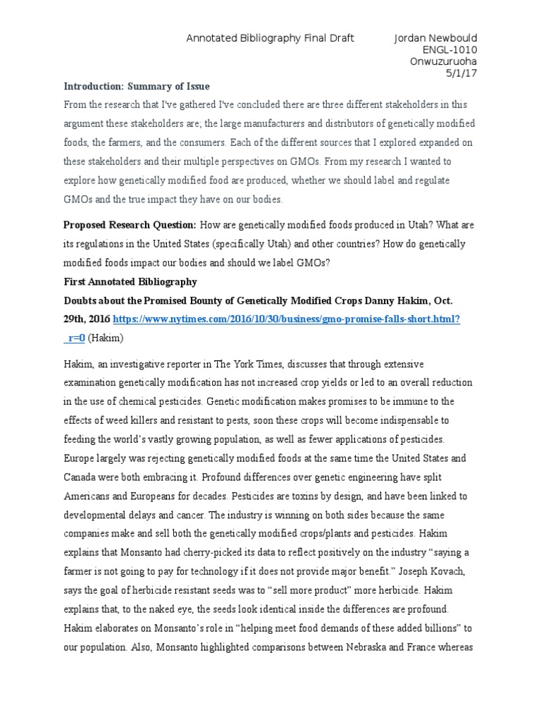Annotated Bibliography Rough Draft Pdf Genetic Engineering 7020