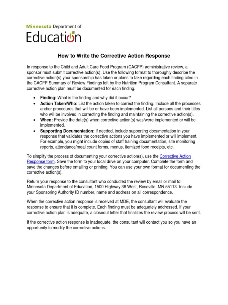 How To Write A Corrective Action Response | Download Free PDF | Meal ...