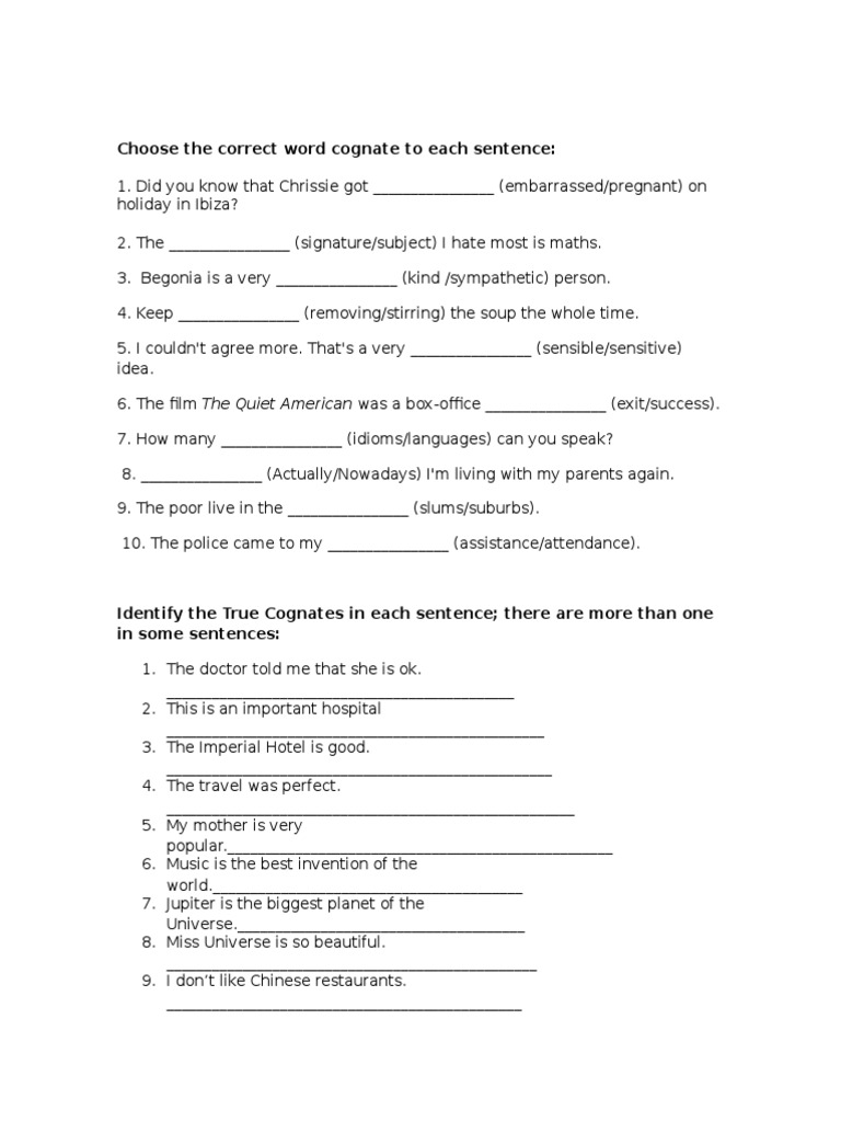 'Documents - MX - False Cognate and True Cognate Exercises | PDF