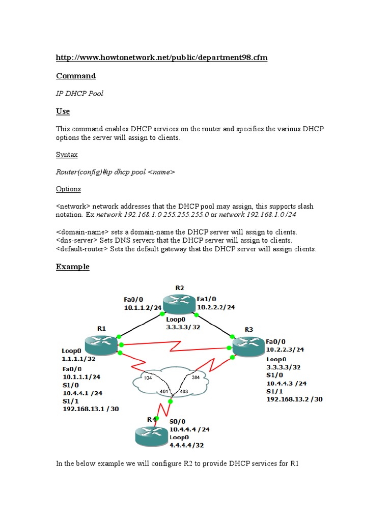 Configuring DHCP Relay on a Cisco Router to Provide Remote DHCP Services | PDF | Ip Address ...