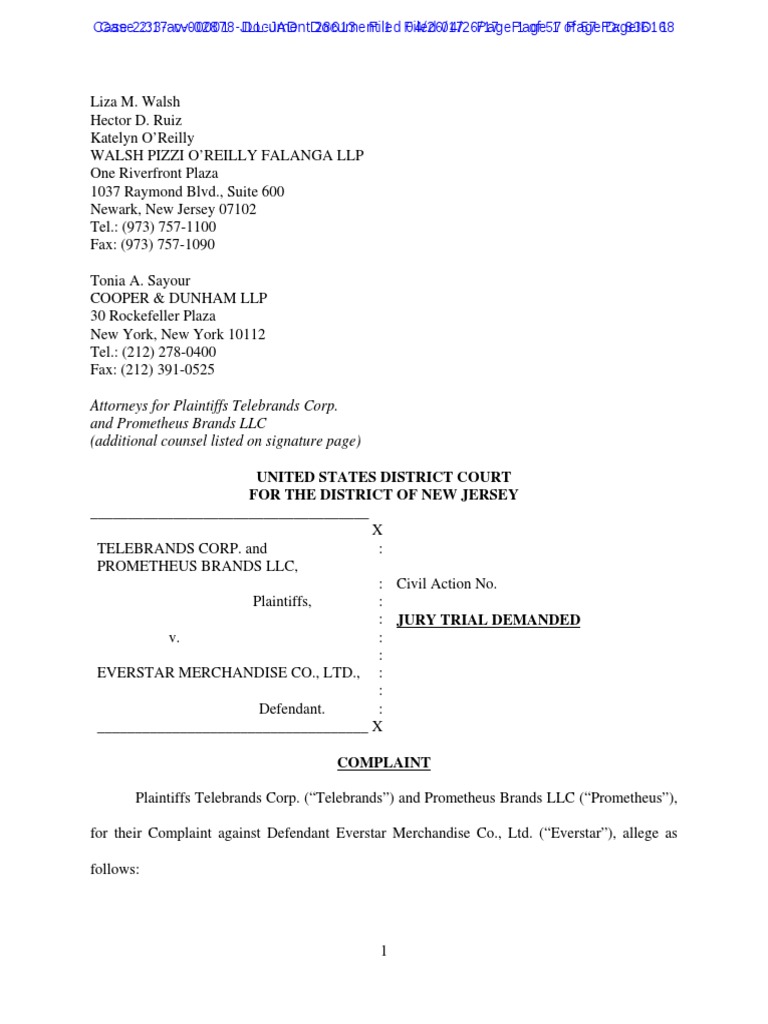 Telebrands v. Everstar - Complaint | PDF | Lanham Act | Trademark