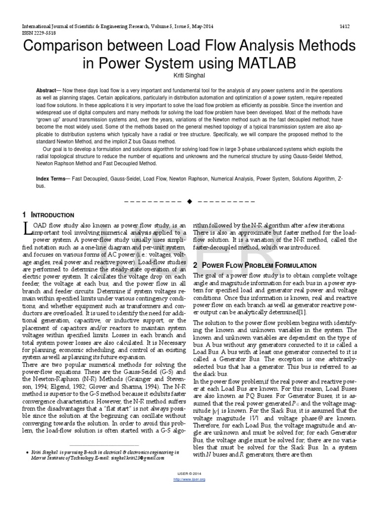 Comparison Between Load-Flow Analysis Methods in Power System | PDF | Electromagnetism | Engineering