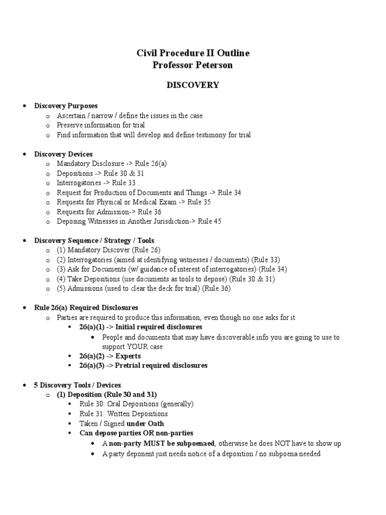 Discovery Civ Pro | PDF | Discovery (Law) | Deposition (Law)