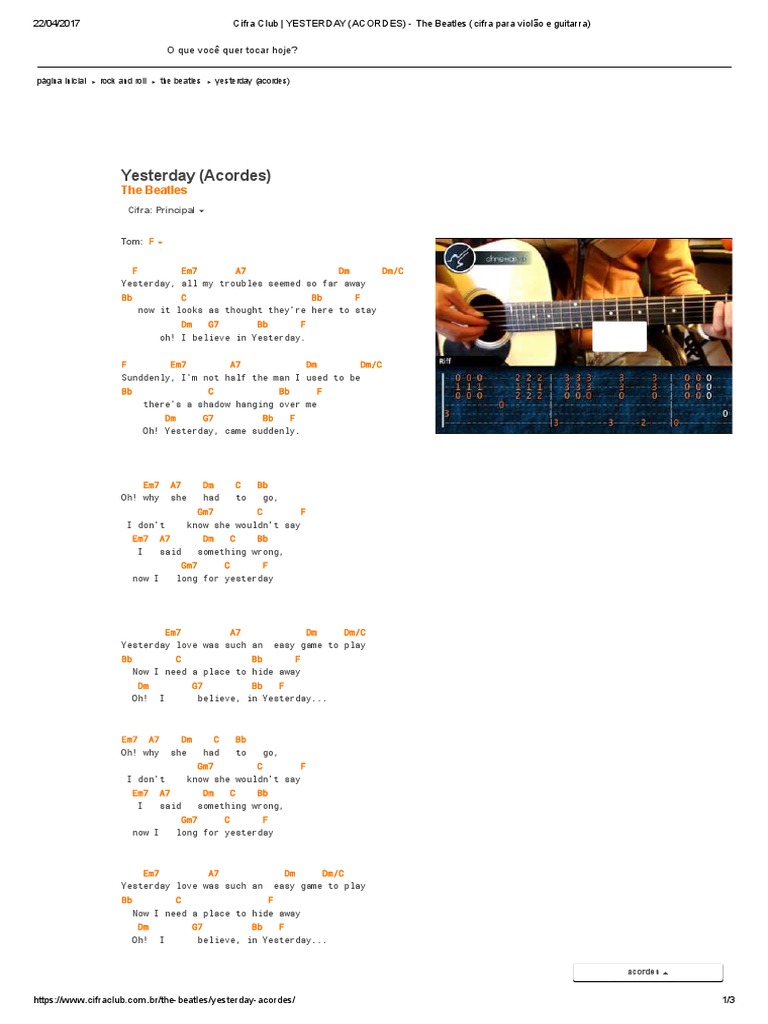 Cifra Club - YESTERDAY (ACORDES) - The Beatles (Cifra para Violão e ...