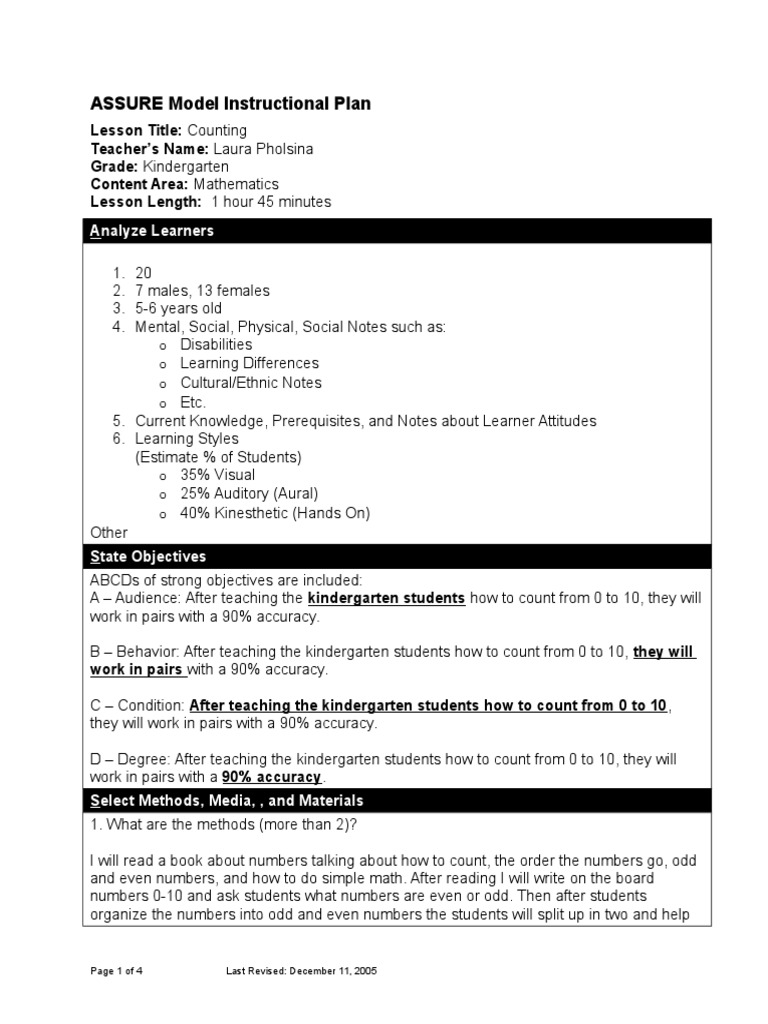 assure lesson plan | Lesson Plan | Quality Of Life