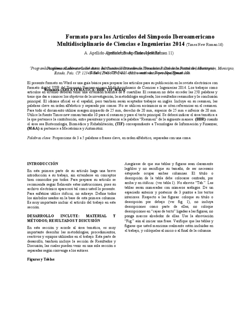 Formato Para Artículos Científicos | PDF | Soporte | Aluminio