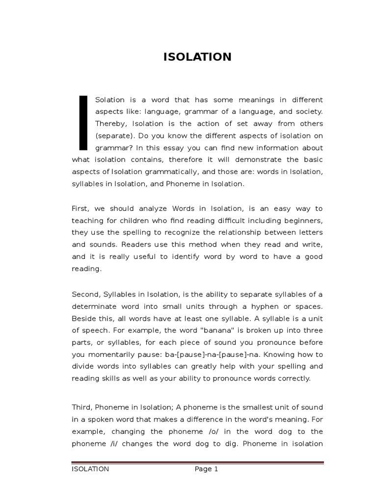 Essay Isolation | PDF