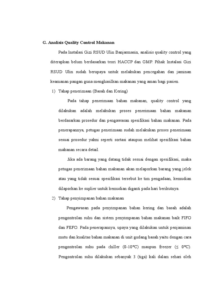 Analisis QC Makanan di RSUD Ulin | PDF | Kesehatan Holistik