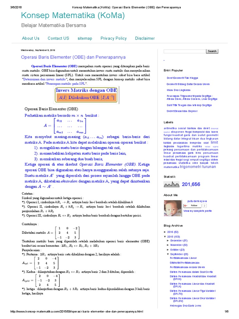 Operasi Baris Elementer dalam Matematika | PDF