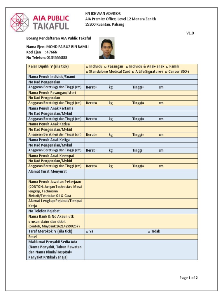 Borang Pendaftaran AIA Public Takaful | PDF | Pengelolaan Keuangan & Uang