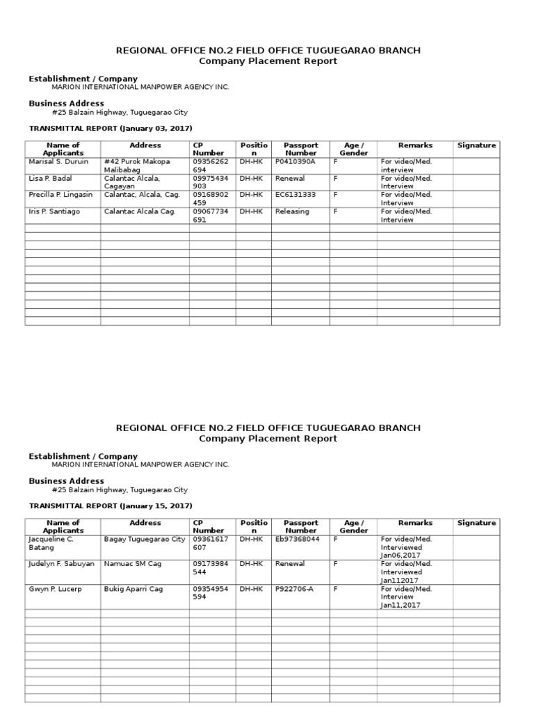 Placement Report Sample Pdf