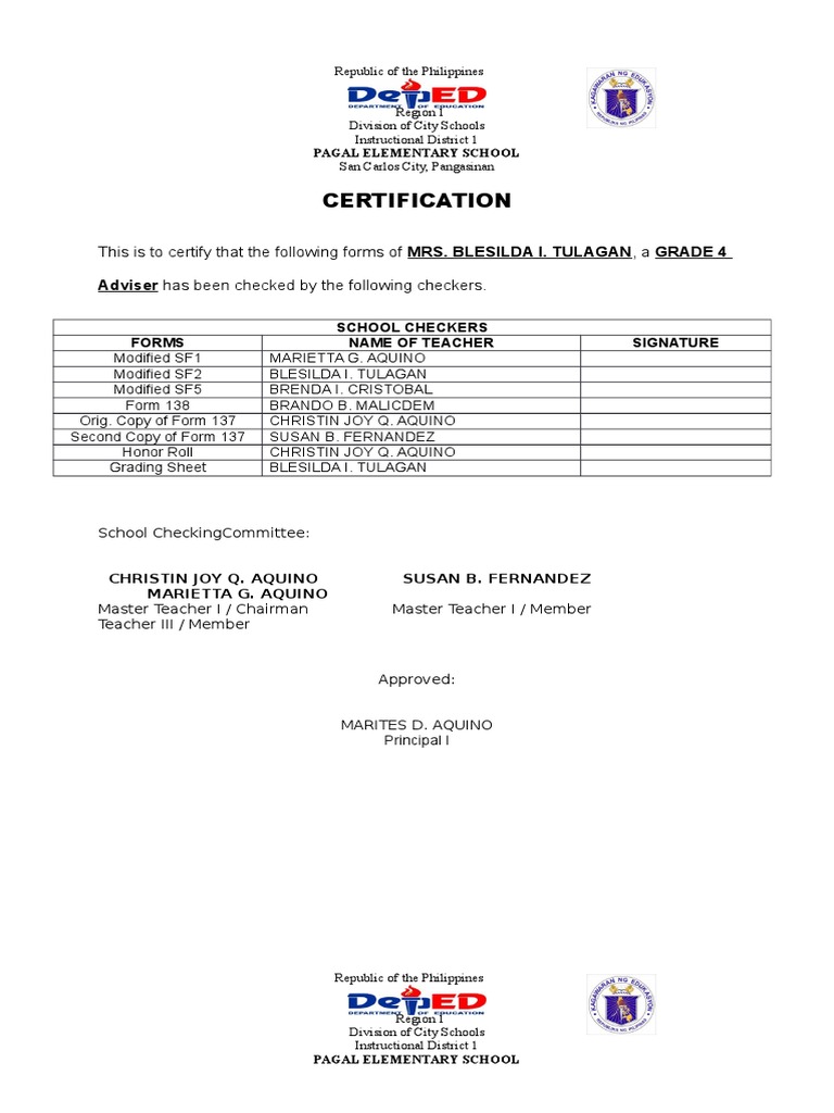 Certification: This Is To Certify That The Following Forms of MRS ...