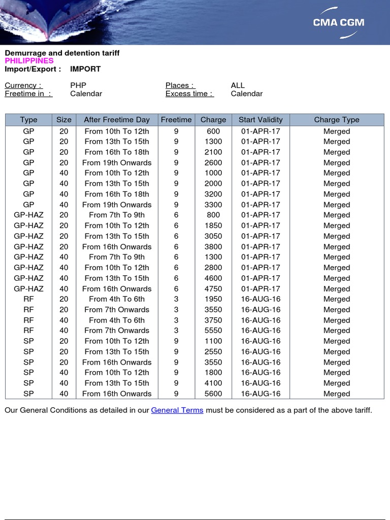 Philippines Demurrage & Detention Tariff | PDF | Business