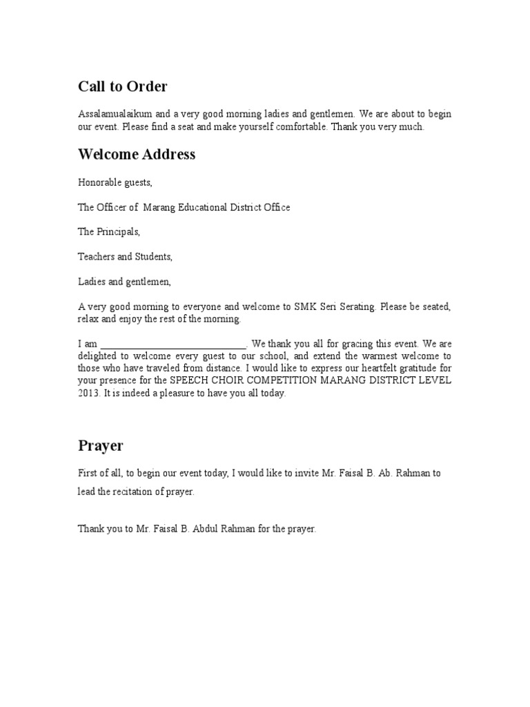 Speech Choir Emcee Script | PDF