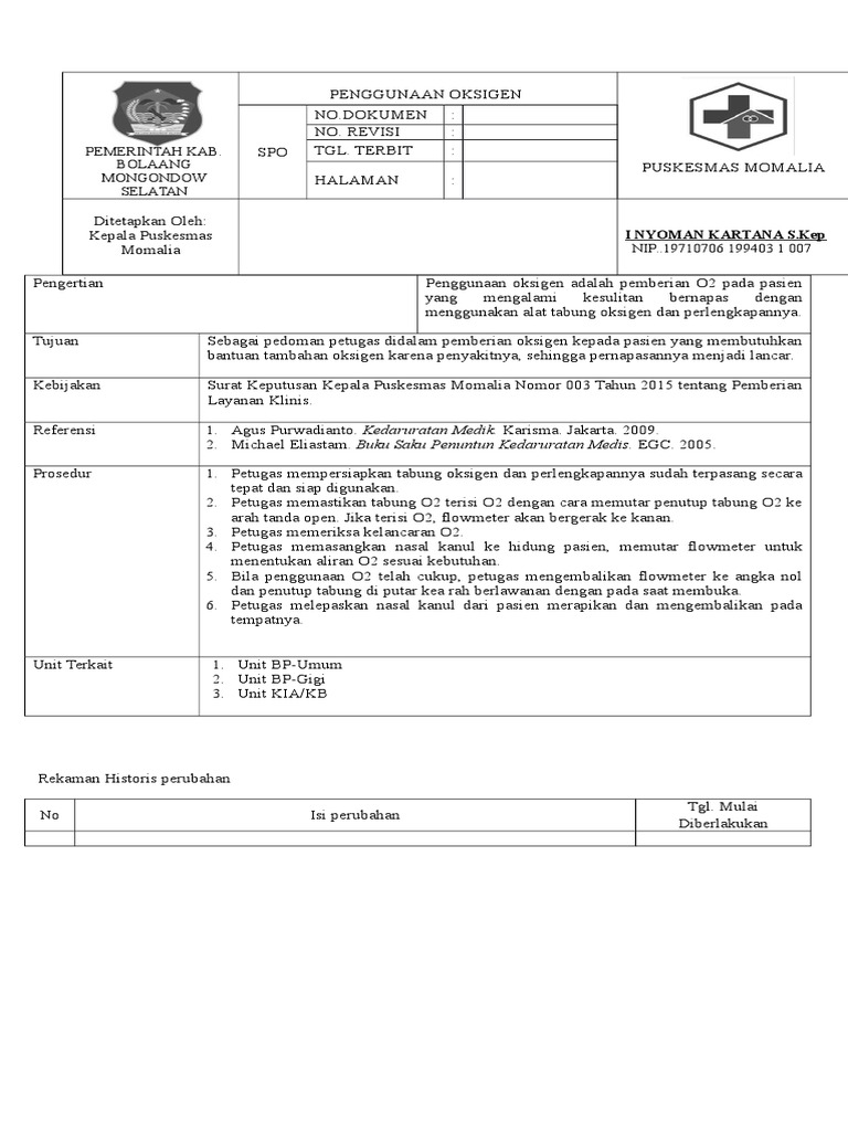 Sop Penggunaan Oksigen | PDF