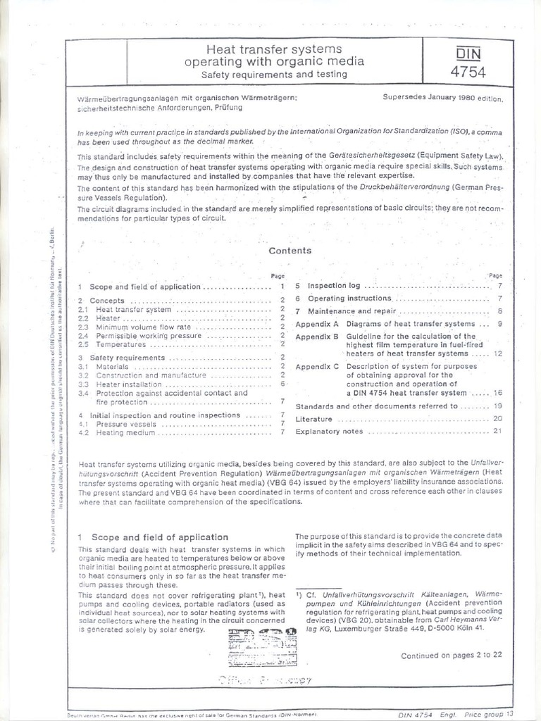 DIN 4754 Heat Transfer Systems Operation With Organic Media | PDF