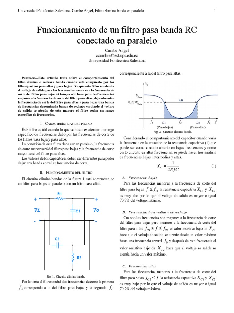 Funcionamiento de Un Filtro Pasa Banda RC Conectado en Paralelo Final ...