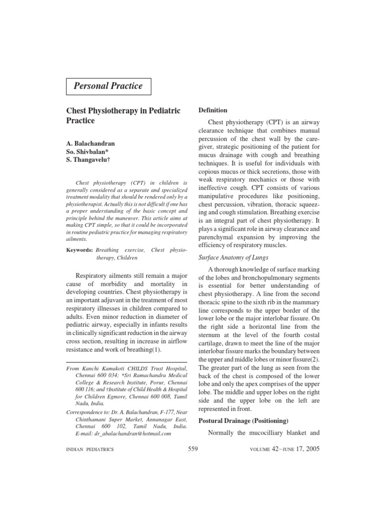 Pediatric Chest Physiotherapy Guide | PDF | Lung | Breathing