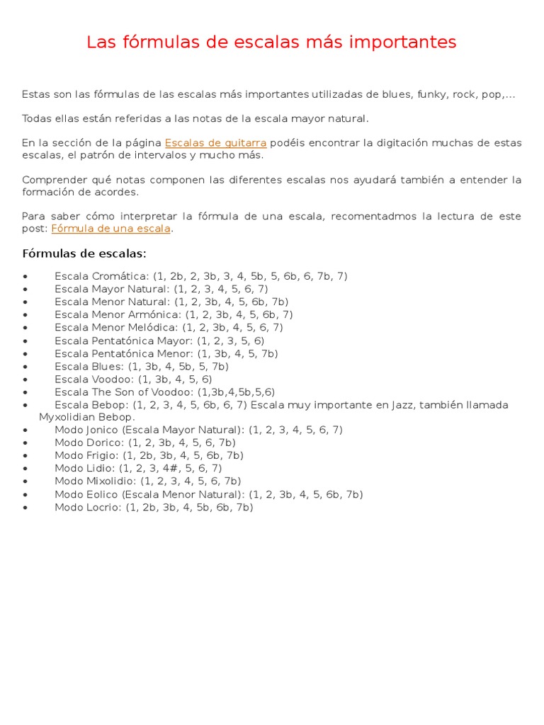 Las Fórmulas de Escalas Más Importantes | PDF | Escala (música ...