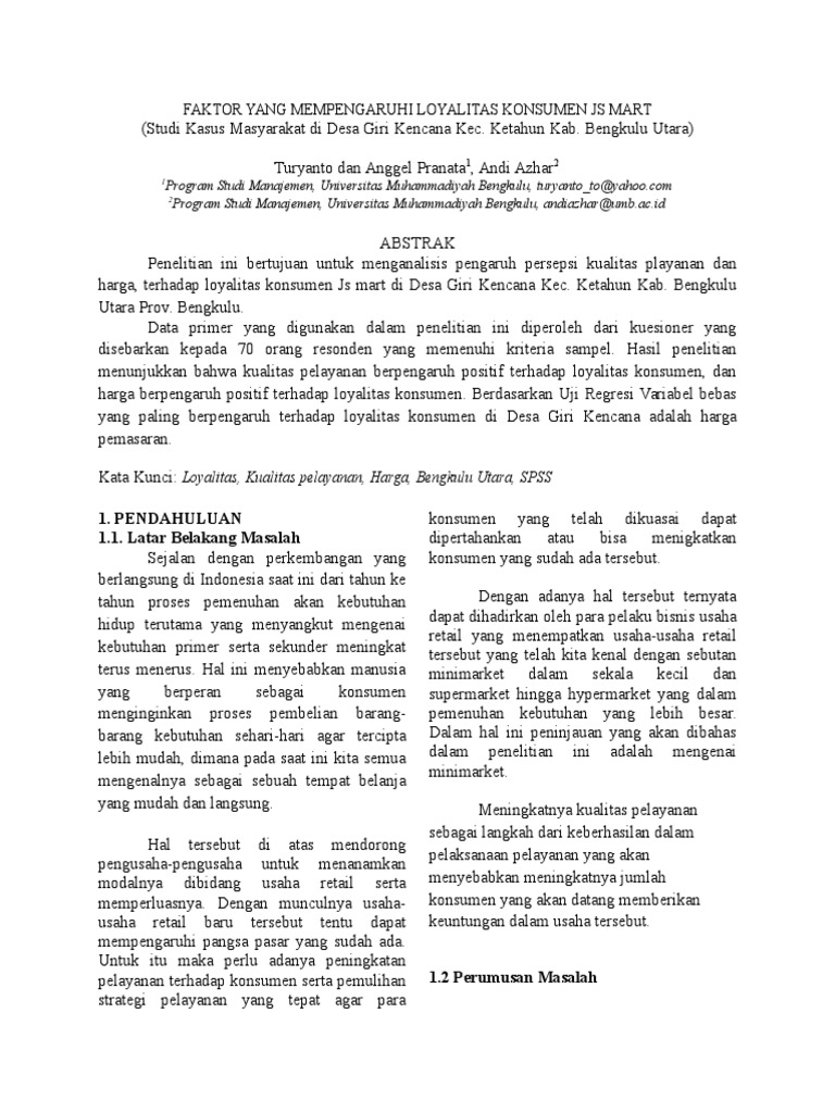 Faktor Yang Mempengaruhi Loyalitas Konsumen Js Mart | PDF
