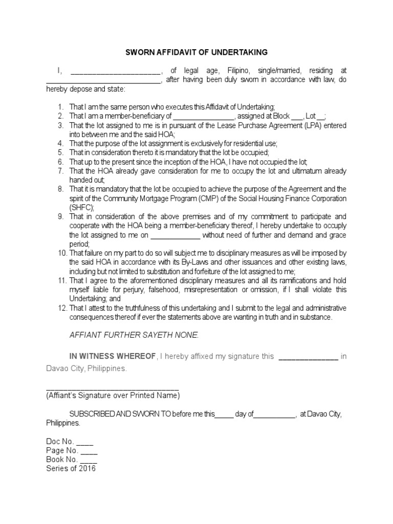 Sworn Affidavit of Undertaking | PDF