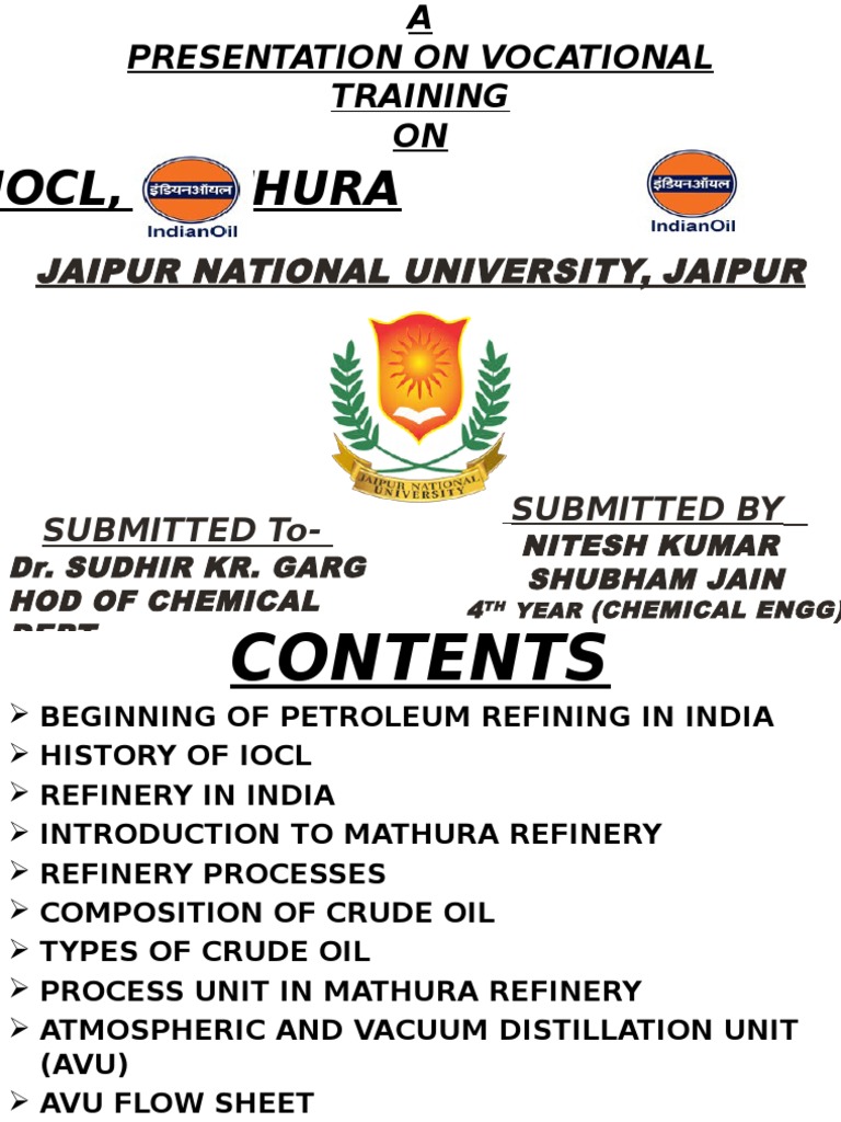 Vocational Training Opportunities at IOCL's Mathura Refinery: Processes ...