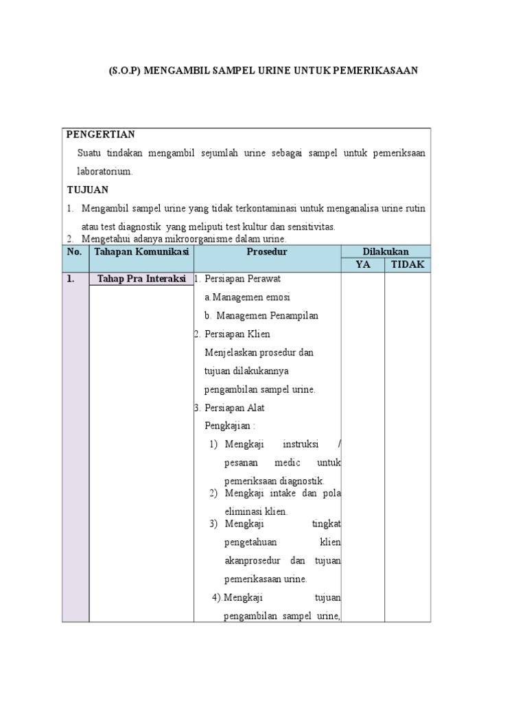 SOP Pengambilan Urine | PDF | Griya & Taman