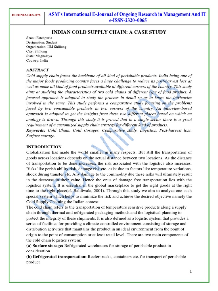 Case Study of Indian Cold Chain | PDF | Warehouse | Refrigeration