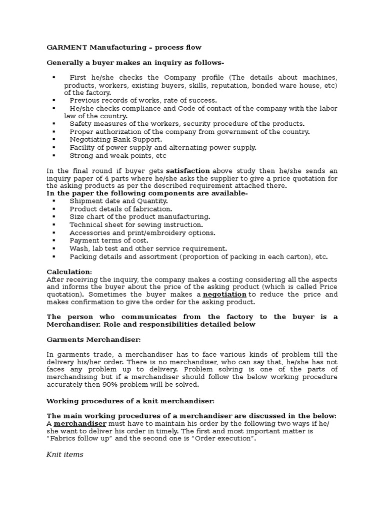 Garment Manufacturing Process Flow From Buyer To Shipment | PDF ...