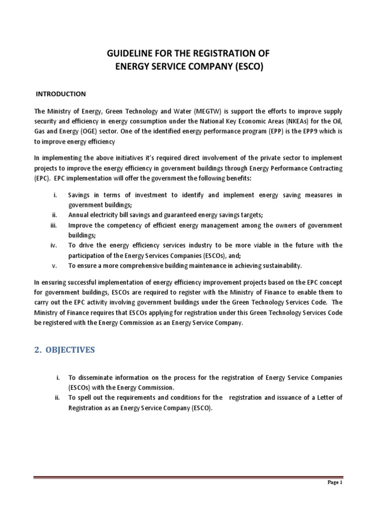 ESCO Registration Guidelines in Malaysia | PDF | Sustainable Energy ...