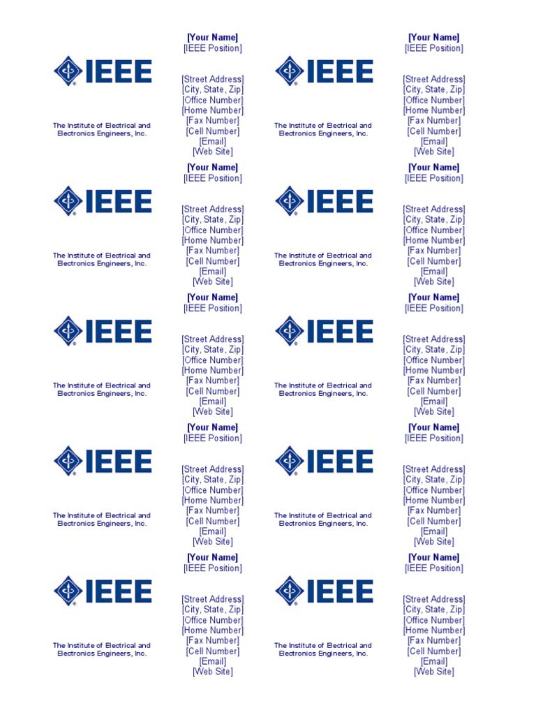 IEEE Business Card Template | PDF | Institute Of Electrical And ...