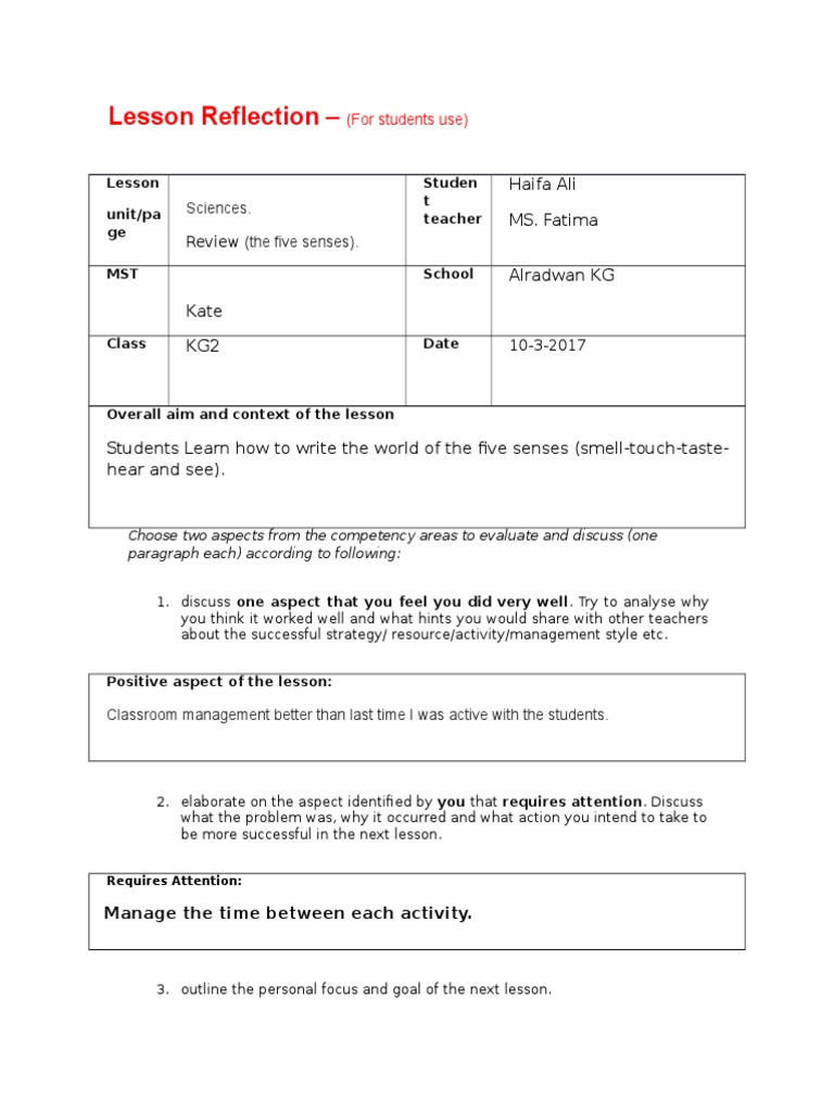 Lesson Reflection-Lesson Plan3 | PDF