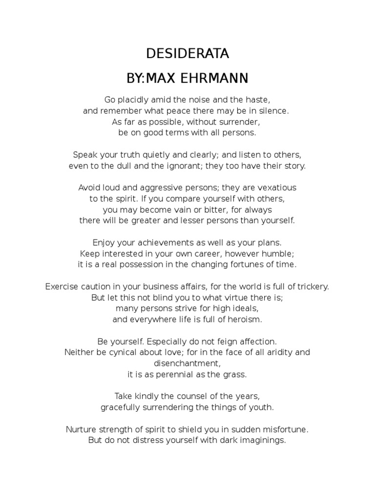 Desiderata By:Max Ehrmann | PDF