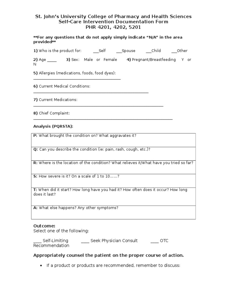Self-Care Intervention Form Guide | PDF | Self-Improvement