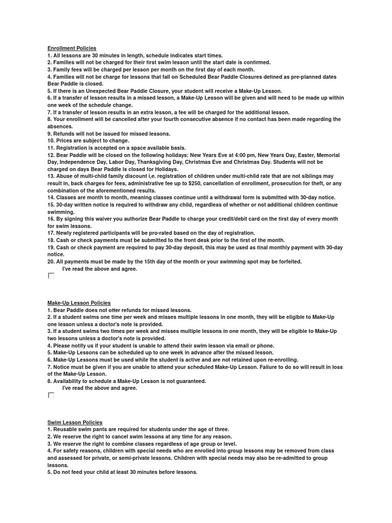 Swimming | Indemnity | Swimming Pool